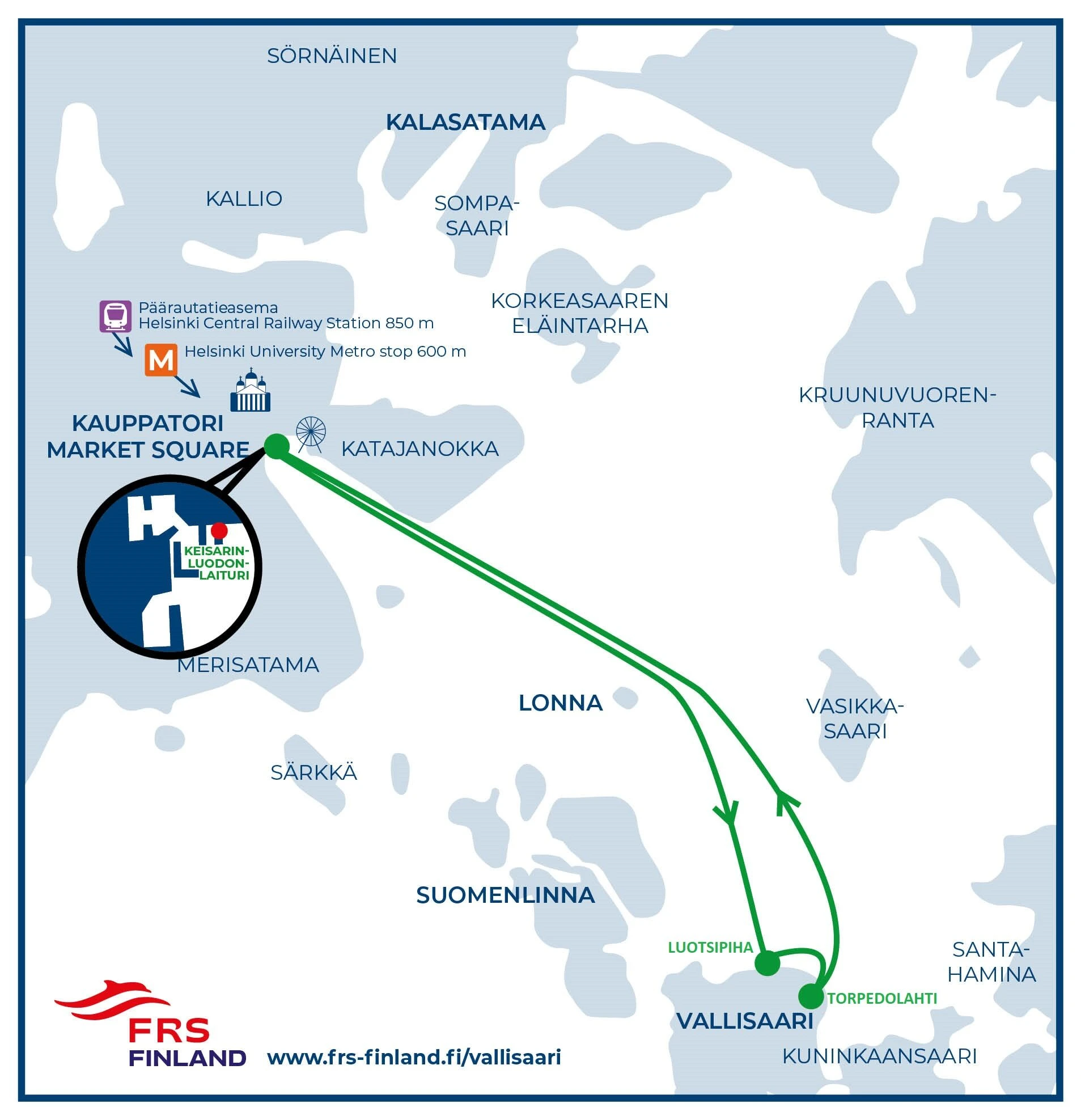 Reittiliikenteen alusten lähtöpaikat - Vallisaari
