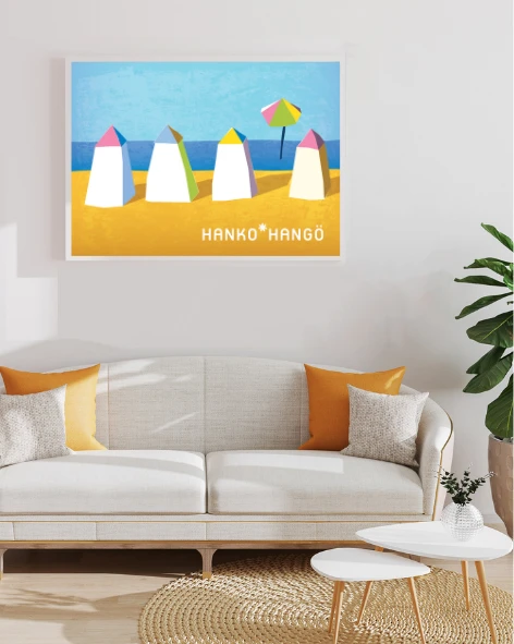 Hanko bathing huts - vintage poster with logo - Hanko Tourist Office ...